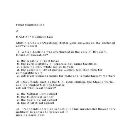 Final Examination2BAM 317 Business LawMultiple Cho.docx