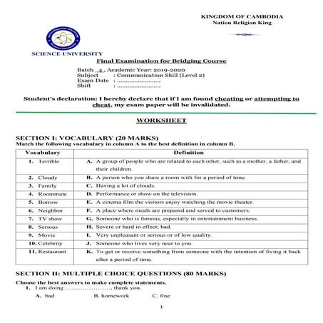 Final examination bc communication l2 | PDF