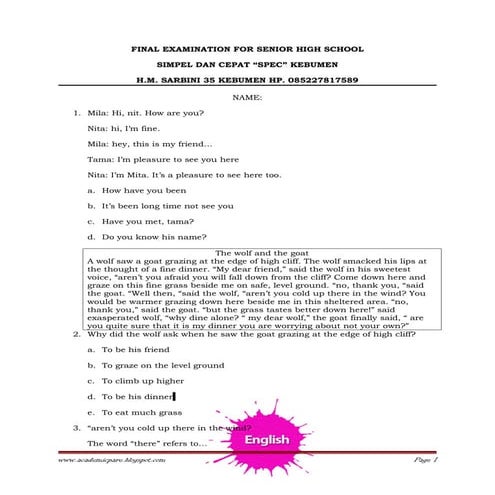 Final examination for senior high school | DOC