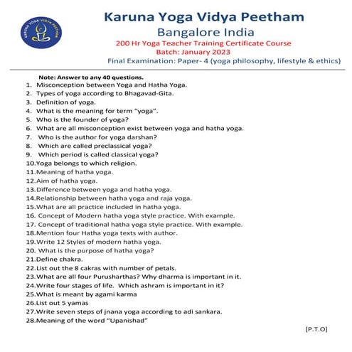 Final Examination Paper- 4 (yoga philosophy, lifestyle & ethics) Karuna ...