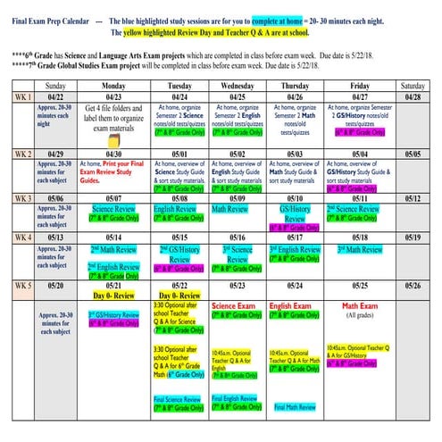 Final exam prep calendar 2018 | PPT