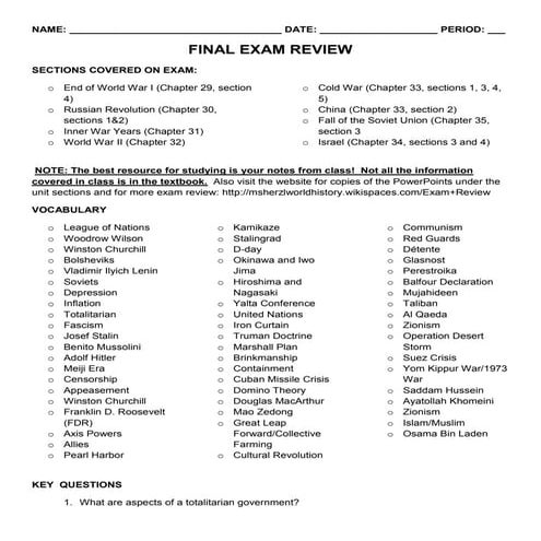 Final exam review 2010 | DOCX