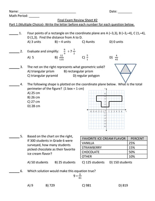 FINAL EXAM FOR MATHEMATICS YEAR 1 | DOCX