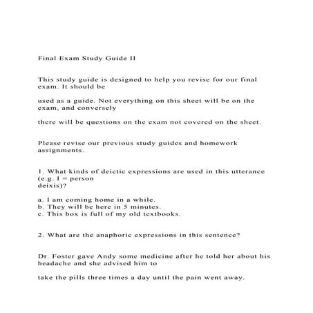 Final Exam Study Guide II This study guide is designed .docx