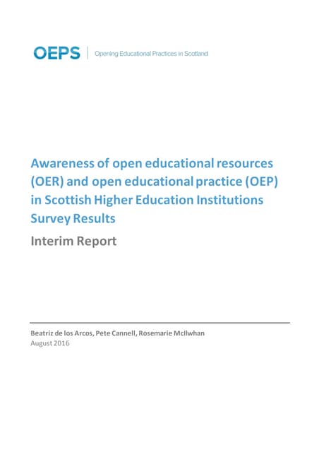 Infographic: Awareness of OER and OEP in HE institutions Scotland | PDF