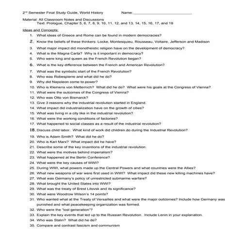 World History Final study guide 2nd semester | DOC | Death, Injury, or ...