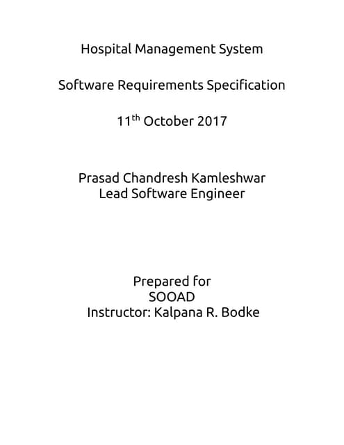 SRS for Hospital Management System | PDF