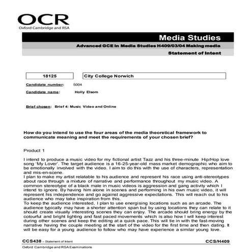 A level media studies statement of intent form ocr | DOCX