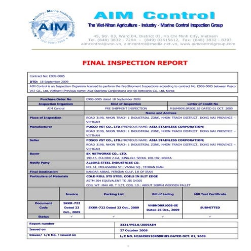 Pre Shipment Inpection | PDF