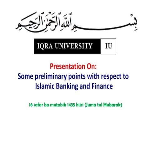 BASIC UNDERSTANDING OF ISLAMIC FINANCE BY SIR UMER SIDDIQUI | PPTX