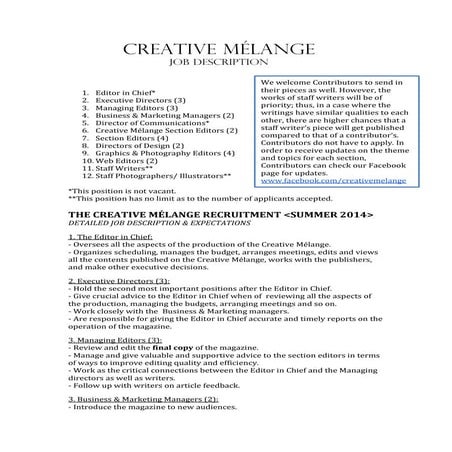Creative Melange Job Description | PDF