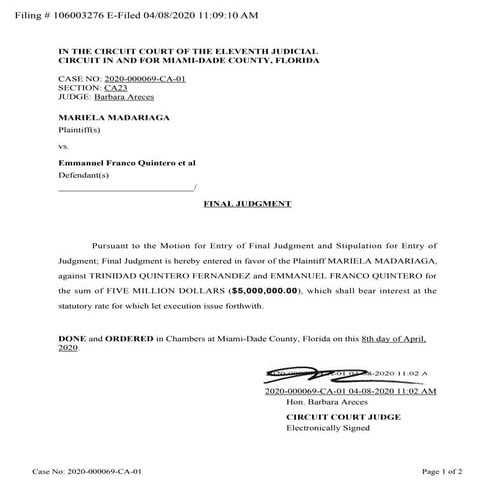 Final Judgment Angelina Martinz v Isabel Maria Aguilar Broward Case No ...