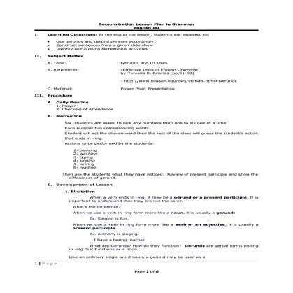 Semi-Detailed Lesson Plan - Gerunds (Junior High School - English 9) | DOCX