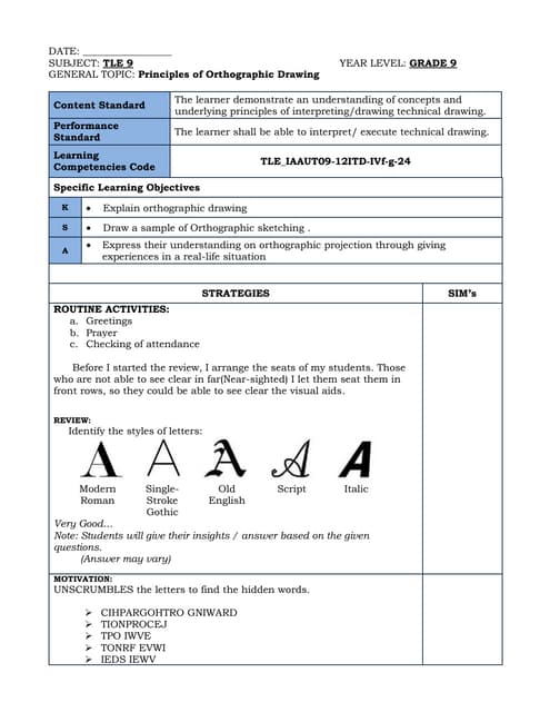 COT Lesson Plan Mathematics 3 Points, Line, Line Segment and Ray | PDF