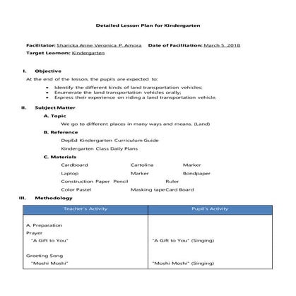 LAND TRANSPORTATION DETAILED LESSON PLAN | PDF