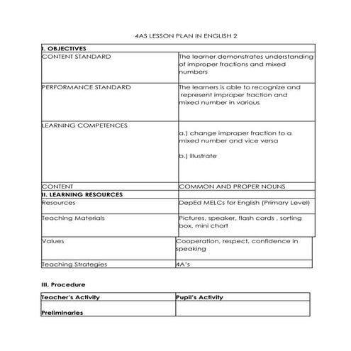 Proper Nouns and Common Nouns Detailed Lesson Plan | DOCX