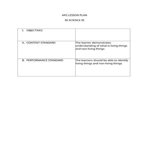 Grade 3 Lesson Plan- Living and Nonliving things | DOCX