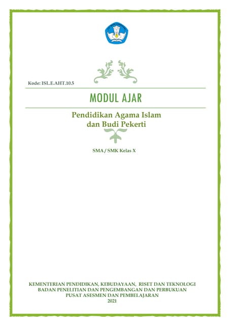 Modul Ajar PAI Budi Pekerti Kelas 10 SMA Fase E | PDF