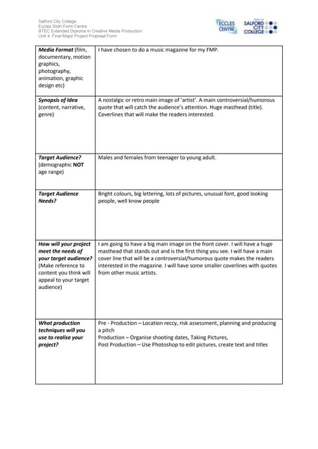 Final Major Project - Proposal Form | PDF