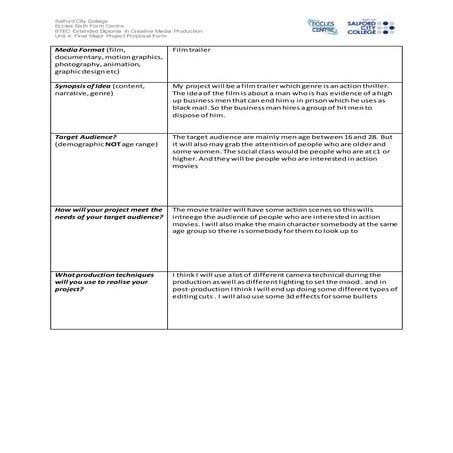 Final major project proposal form | PDF