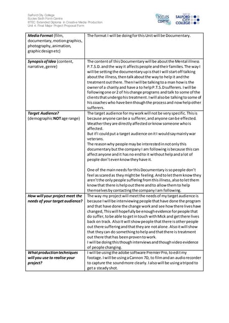 Final major project proposal form | DOCX | Mental Health | Diseases and ...