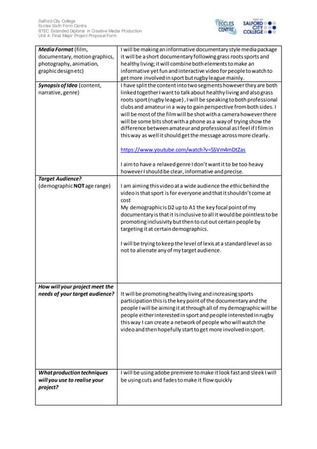 Final major project proposal form | PDF