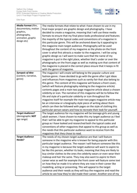 Final Major Project - Proposal Form | PDF