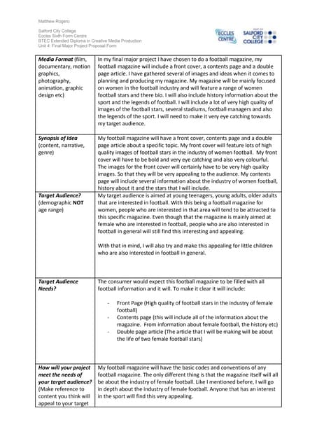 Final Major Project - Proposal Form | PDF