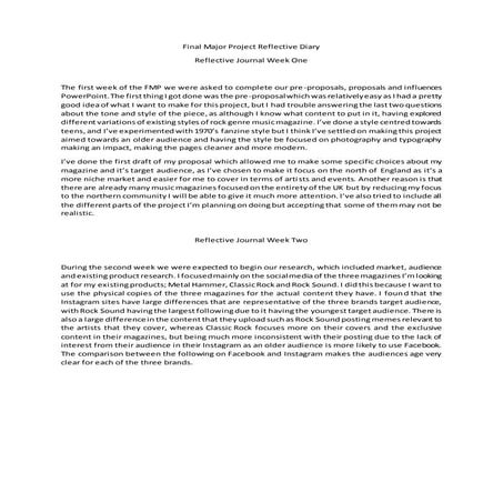Final major project reflective diary | PDF