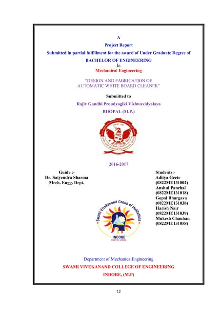 Final Year Project Report Sample for Engineers - IIT and State ...