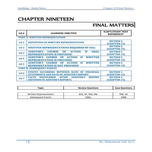 FINAL MATTERS - AUDITING STUDY NOTES | PDF