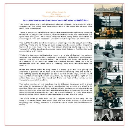Notes for analysis of concept based music video 2 | DOCX