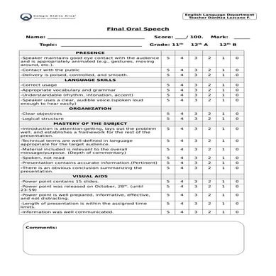 Final Oral Speech Rubric | PDF