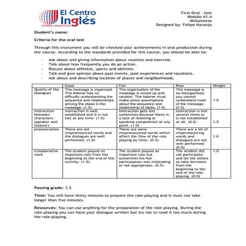 Final oral test | DOCX
