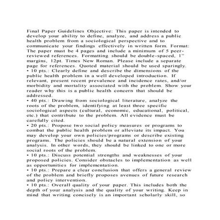 Final Paper Guidelines Objective This paper is intended to develo | PDF