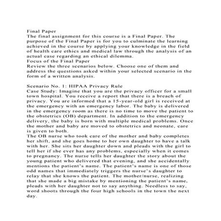 Final PaperThe final assignment for this course is a Final Paper.docx