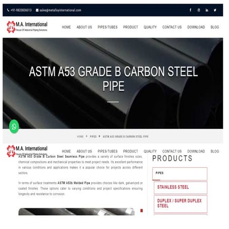 ASTM A53 Grade B Carbon Steel Seamless Pipe: Properties, Applications ...