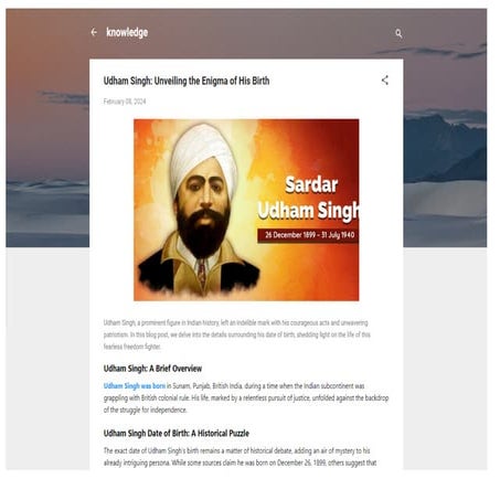 Udham Singh: Unveiling the Enigma of His Birth | PDF