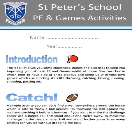 Pupil PE & Games activities booklet | PDF