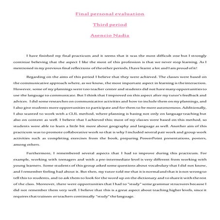 Final personal evaluation third period | PDF