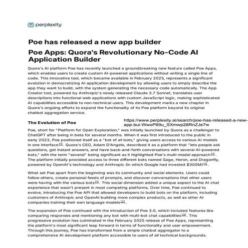 Poe's No Code AI App Creator No-Code AI Application Builder | PDF