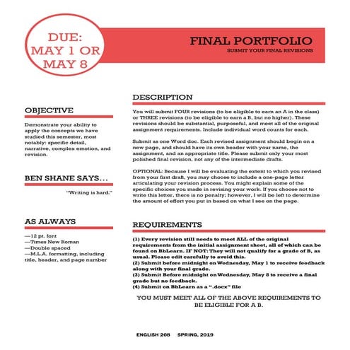 Final portfolio assignment sheet | PDF