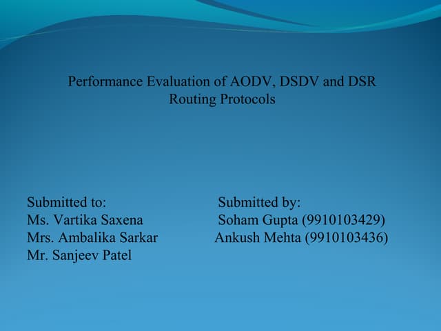 Performance Evaluation Of Routing Protocols Ppt