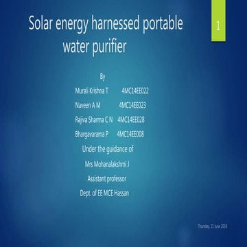 Solar powered portable water Purifier | PPTX