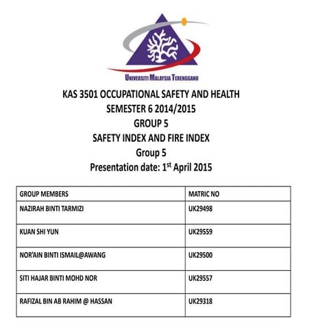 Dow Fire and Explosion Index (Dow F&EI) and Mond Index | PPTX