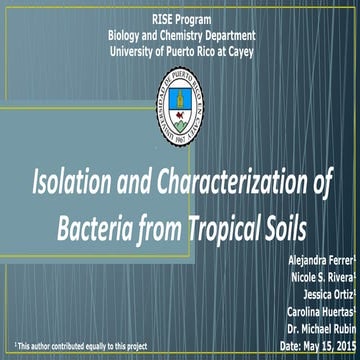 Isolation and Characterization of Bacteria from Tropical Soil | PPT