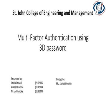 Multi Factor Authentication using 3D password | PPTX