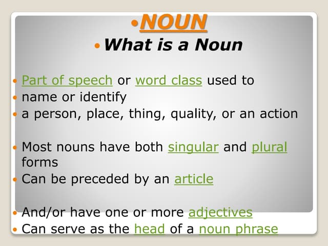 Presentation on Nouns, it's functions and types of Noun. | PPTX