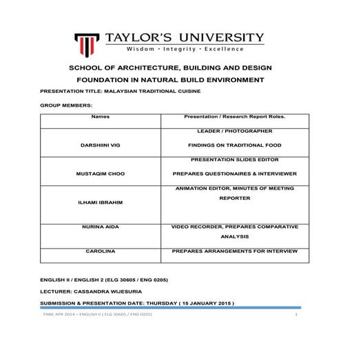 Final presentation report (English II) | PDF