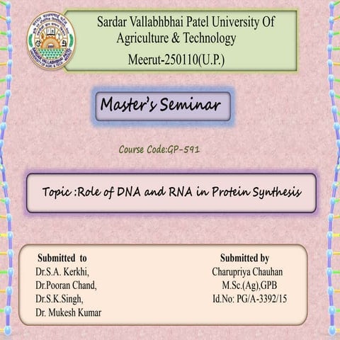 Role of DNA and RNA in Protein Synthesis | PPTX